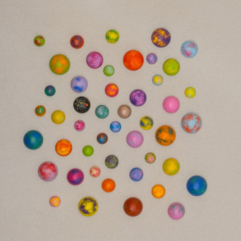 Packaging of Colored Hemispheres, Hand-painted and Varnished. Attaches ...