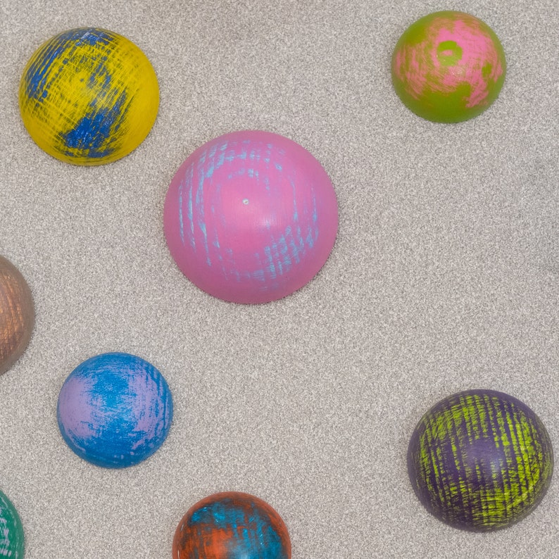 Packaging of Colored Hemispheres, Hand-painted and Varnished. Attaches ...