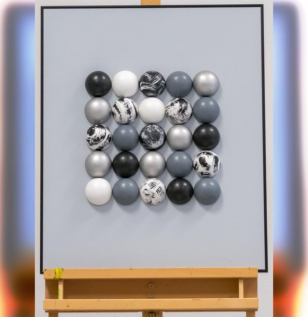 Modern 3D Wooden Hemisphere Wall Sculpture | Black, White, Silver ...