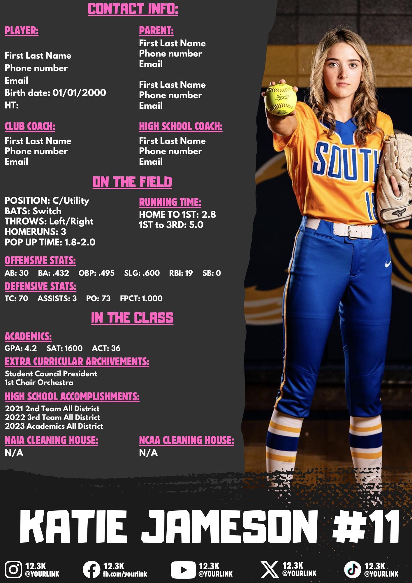 Athlete Resume Template / Editable Player Sponsorship Offer, College ...