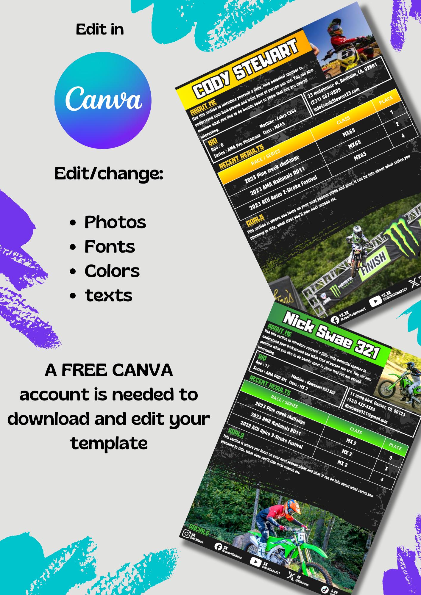 Athlete Resume Template / Editable & Printable Rider Sponsorship Offer ...