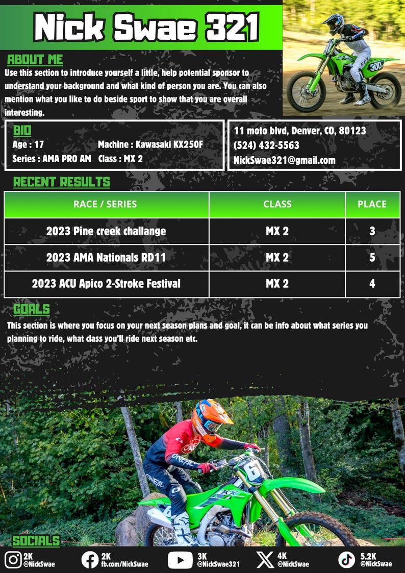 Athlete Resume Template / Editable & Printable Rider Sponsorship Offer ...