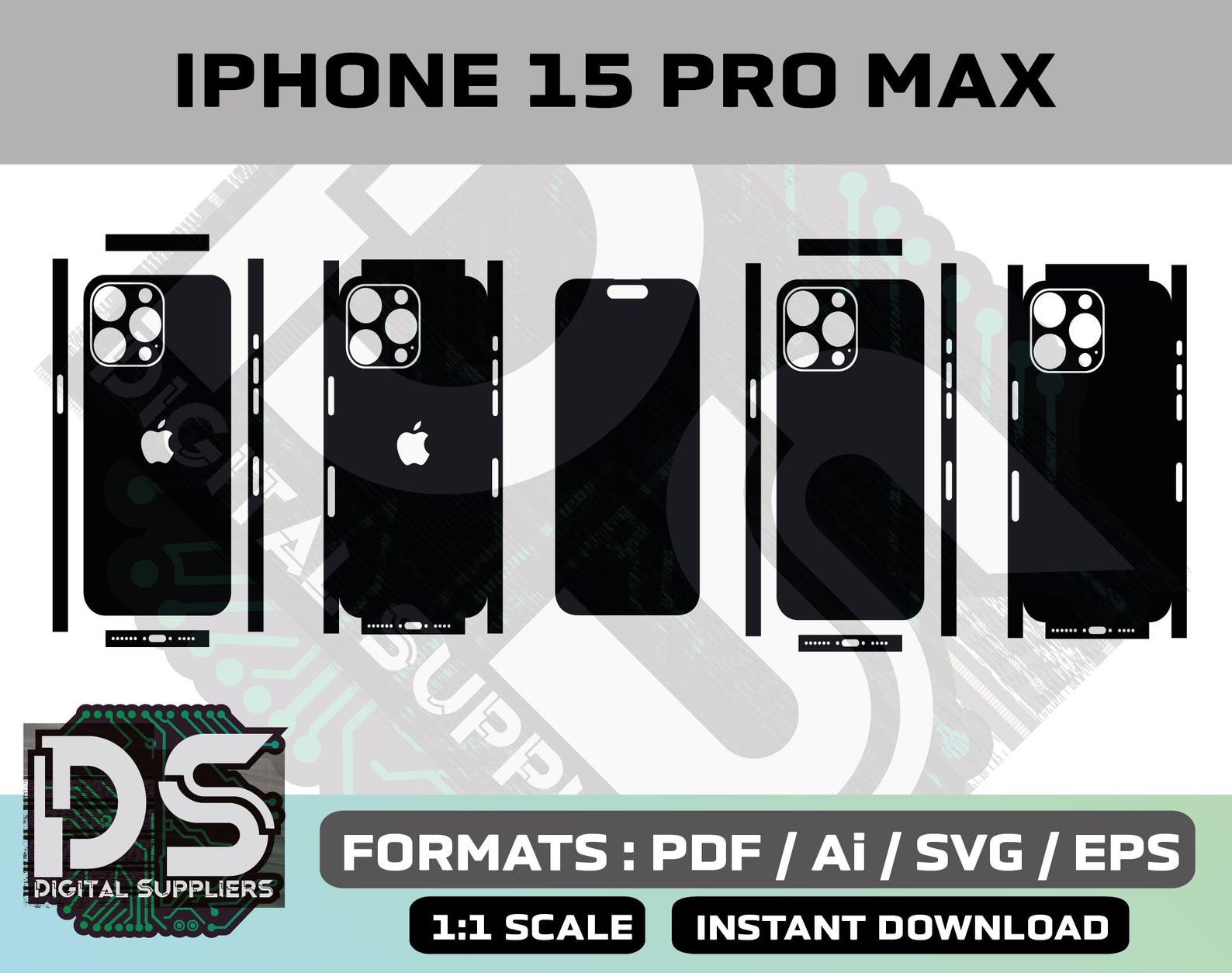 IPhone 15 Pro Max Vector Templates for Custom Sticker Graphic Kit Skin ...