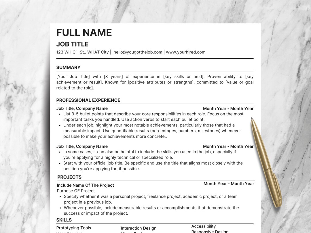 Modelo de currículo simples amigável ao ATS para Canva, versão em PDF ...