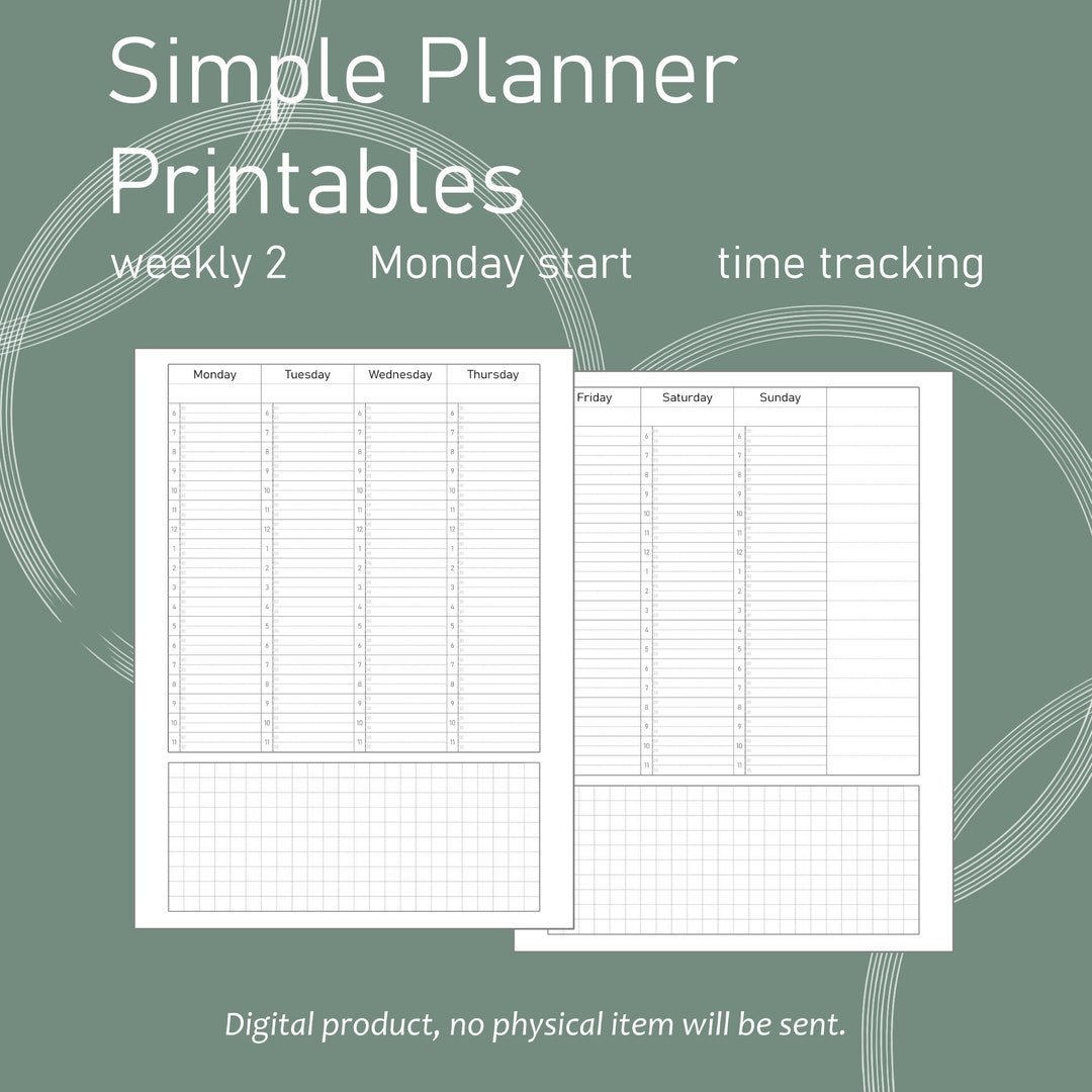 Weekly 2 - Time Tracking Spread W 30-minute Increments, Lined and Grid ...