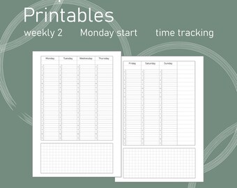 Weekly 2 Time Tracking Spread W 30-minute Increments, Lined and Grid ...