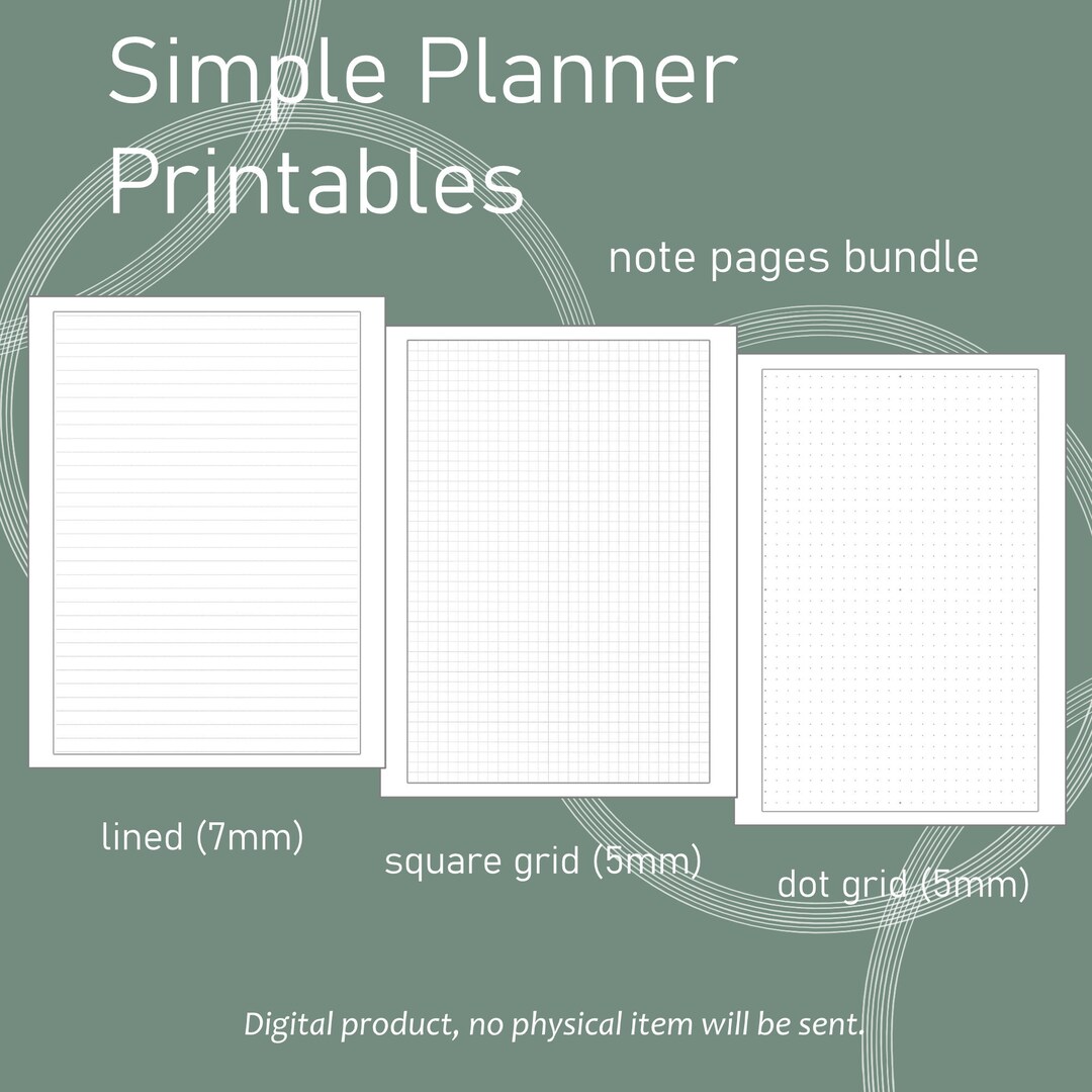 Dot Grid, Square Grid, and Lined Note Pages - Happy Planner - Monday ...