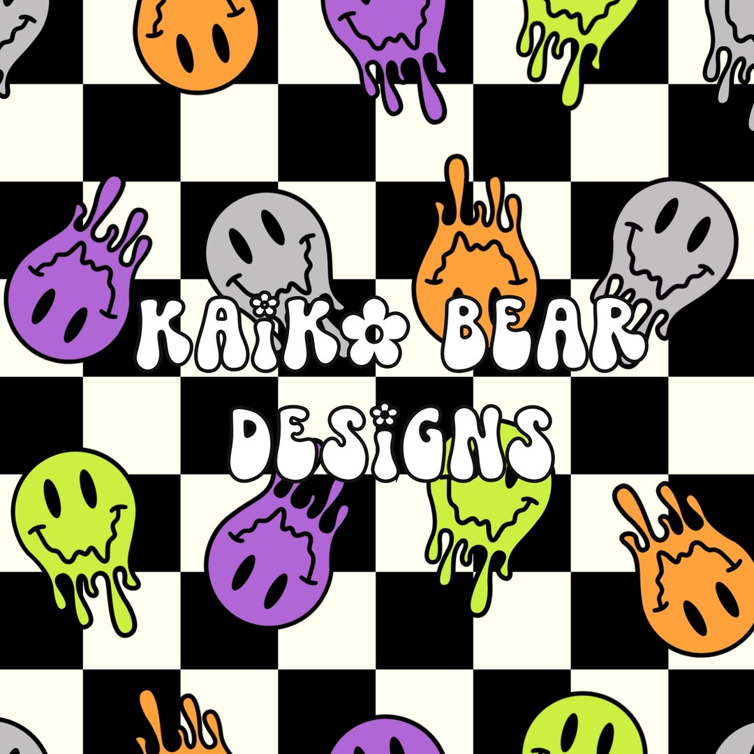 Spooky Halloween Smiley Face Seamless Pattern Checkered Seamless ...