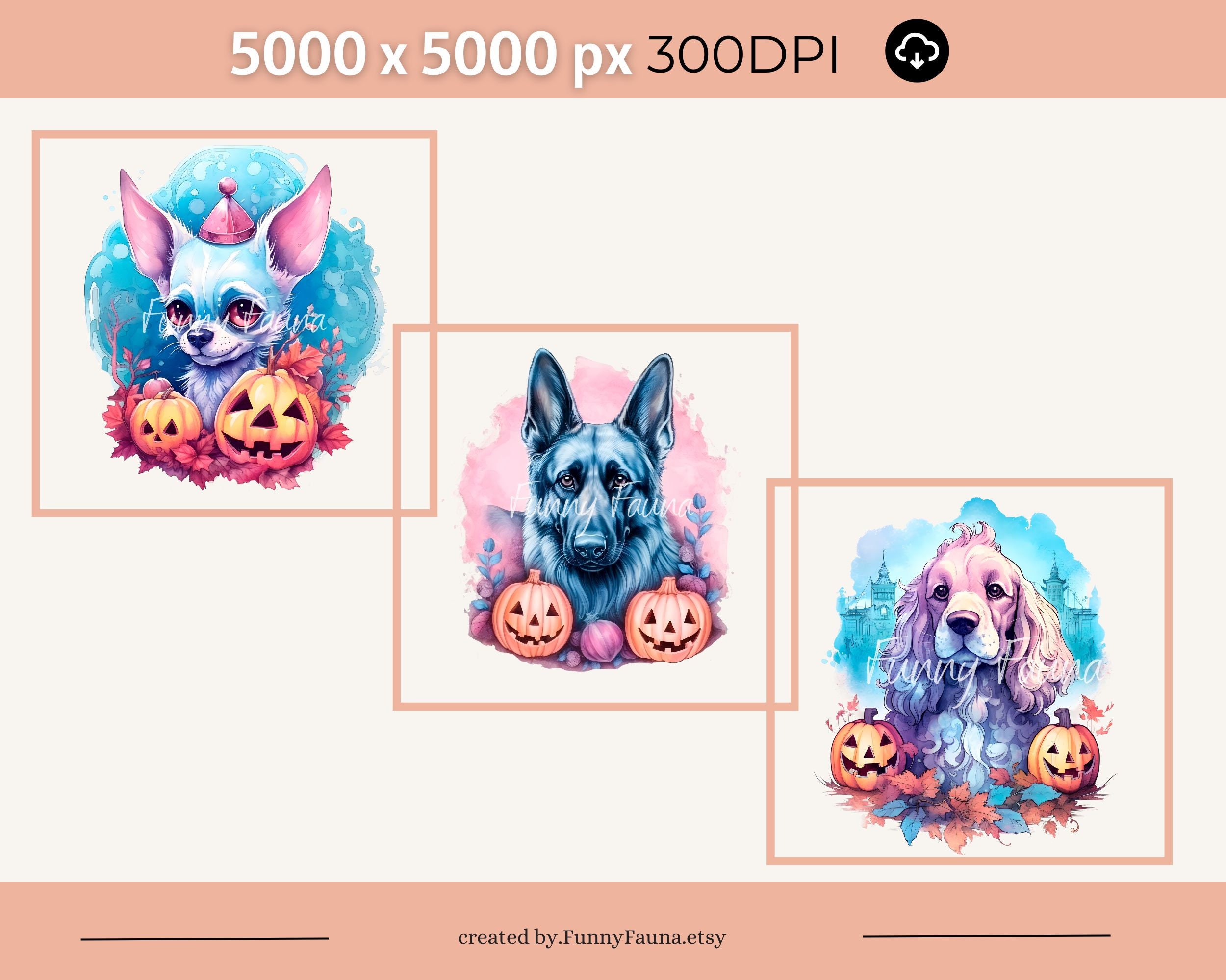 Watercolor Pastel Halloween Dogs Spooky Vibes Clipart 20 - Etsy