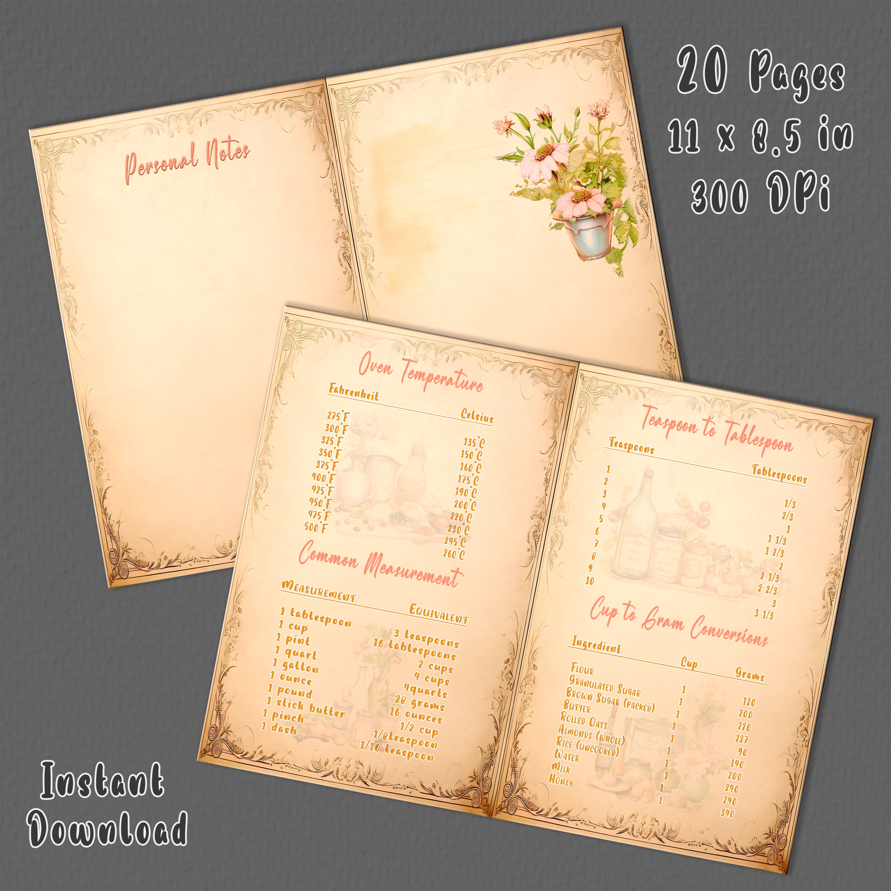 Vintage Cooking Pages Personalized Printable Cookbook Old Personal ...