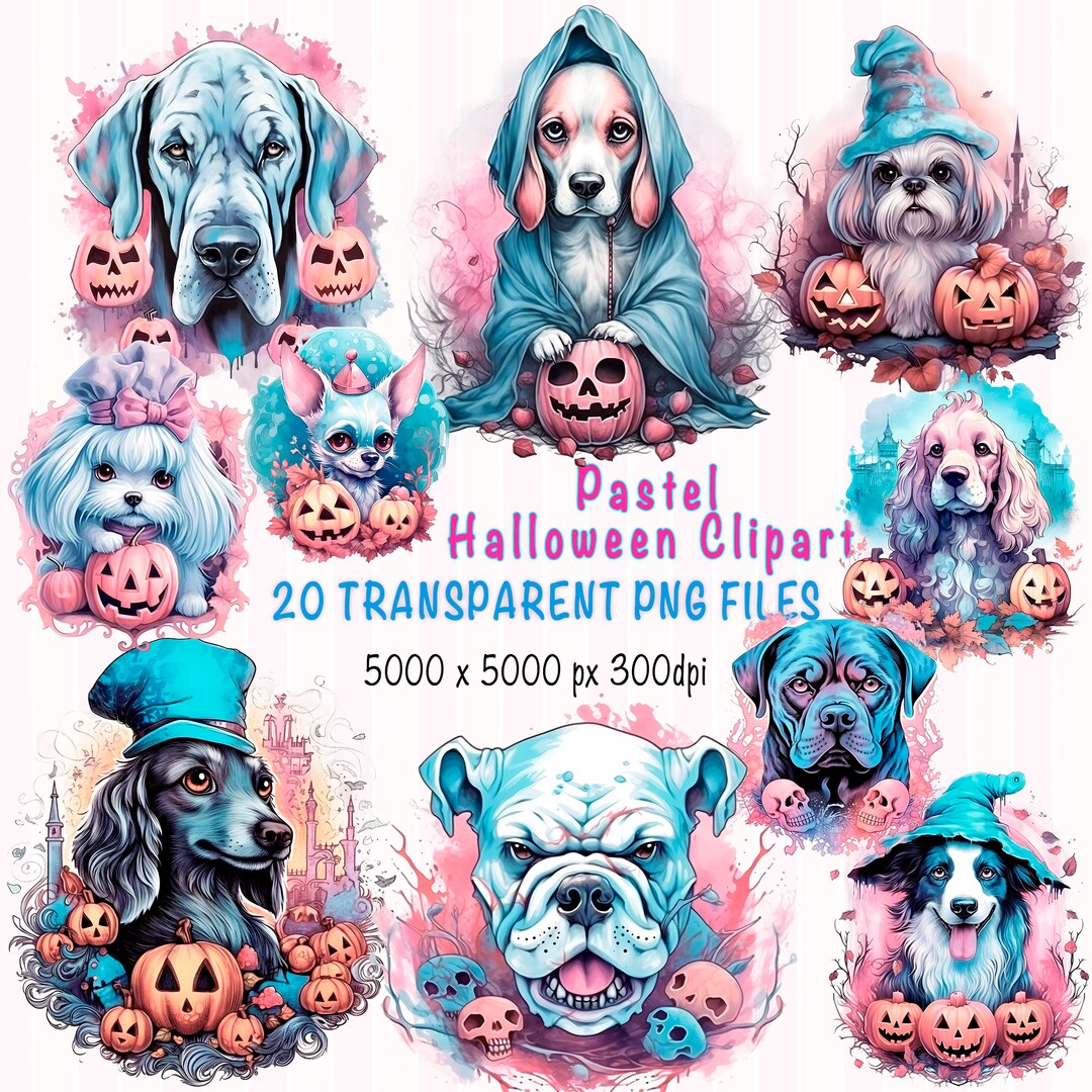 Watercolor Pastel Halloween Dogs Spooky Vibes Clipart 20 Transparent ...