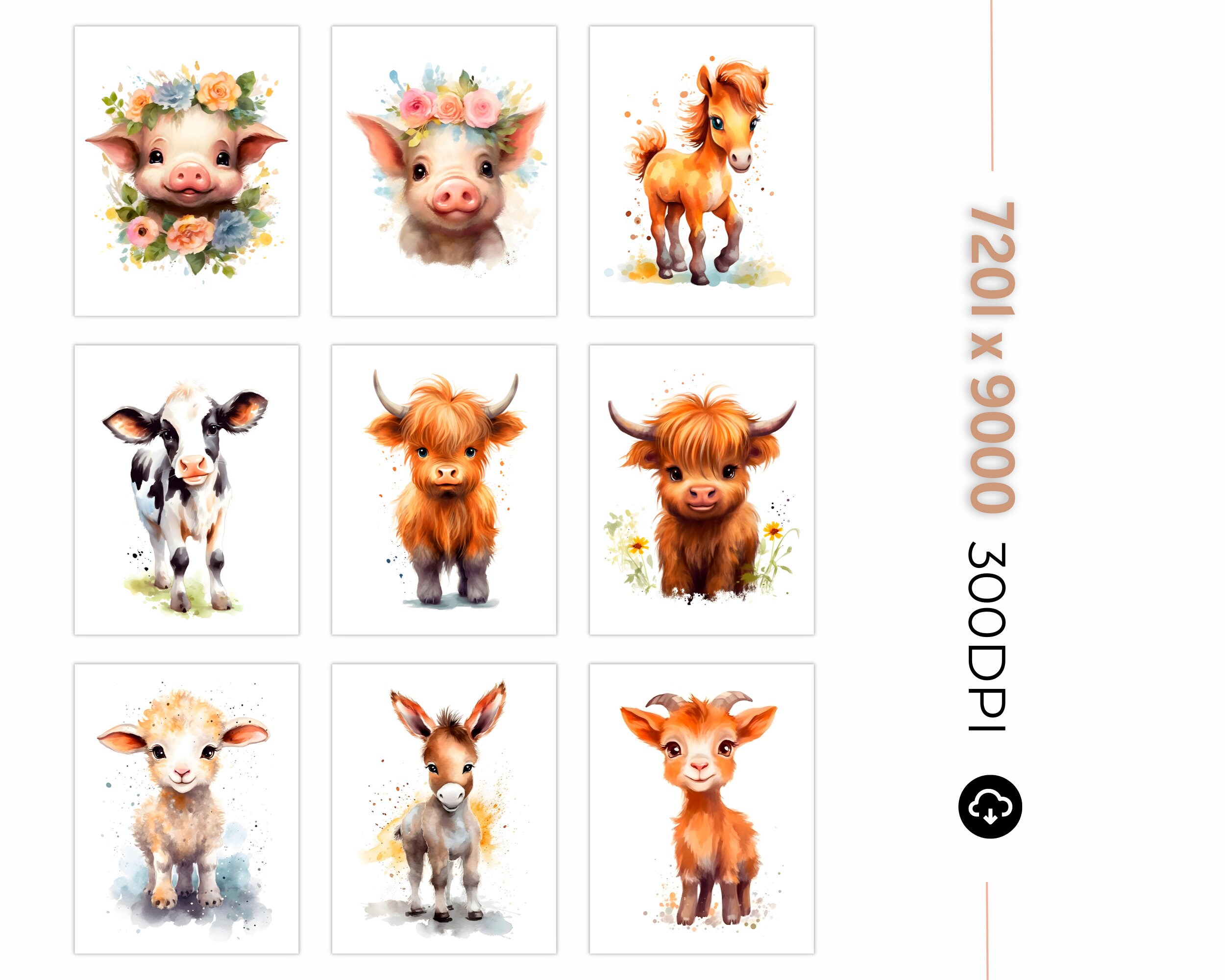 Cute Farm Animals Clipart Pack for Nursery Decor 28 - Etsy