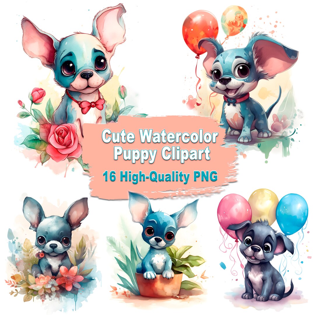 Watercolor Cute Puppy Breed Clipart Png - Gift - Etsy