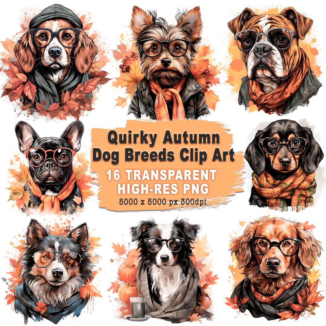 Dog Wearing Clothes Watercolor Clipart Bundle Quirky Retro 16 High ...