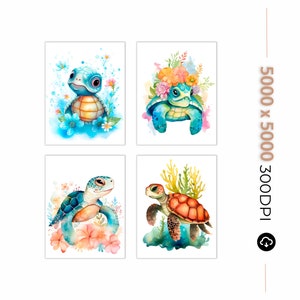 Watercolor Sea Turtle Clipart Bundle - 10 High-resolution PNG Images ...