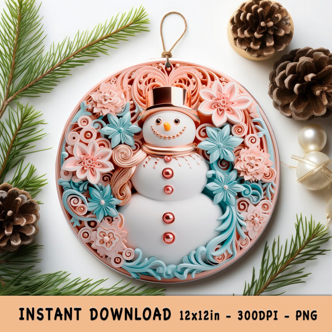 Gold 3D Snowman Ornament Clipart Cute Christmas PNG Instant Download ...