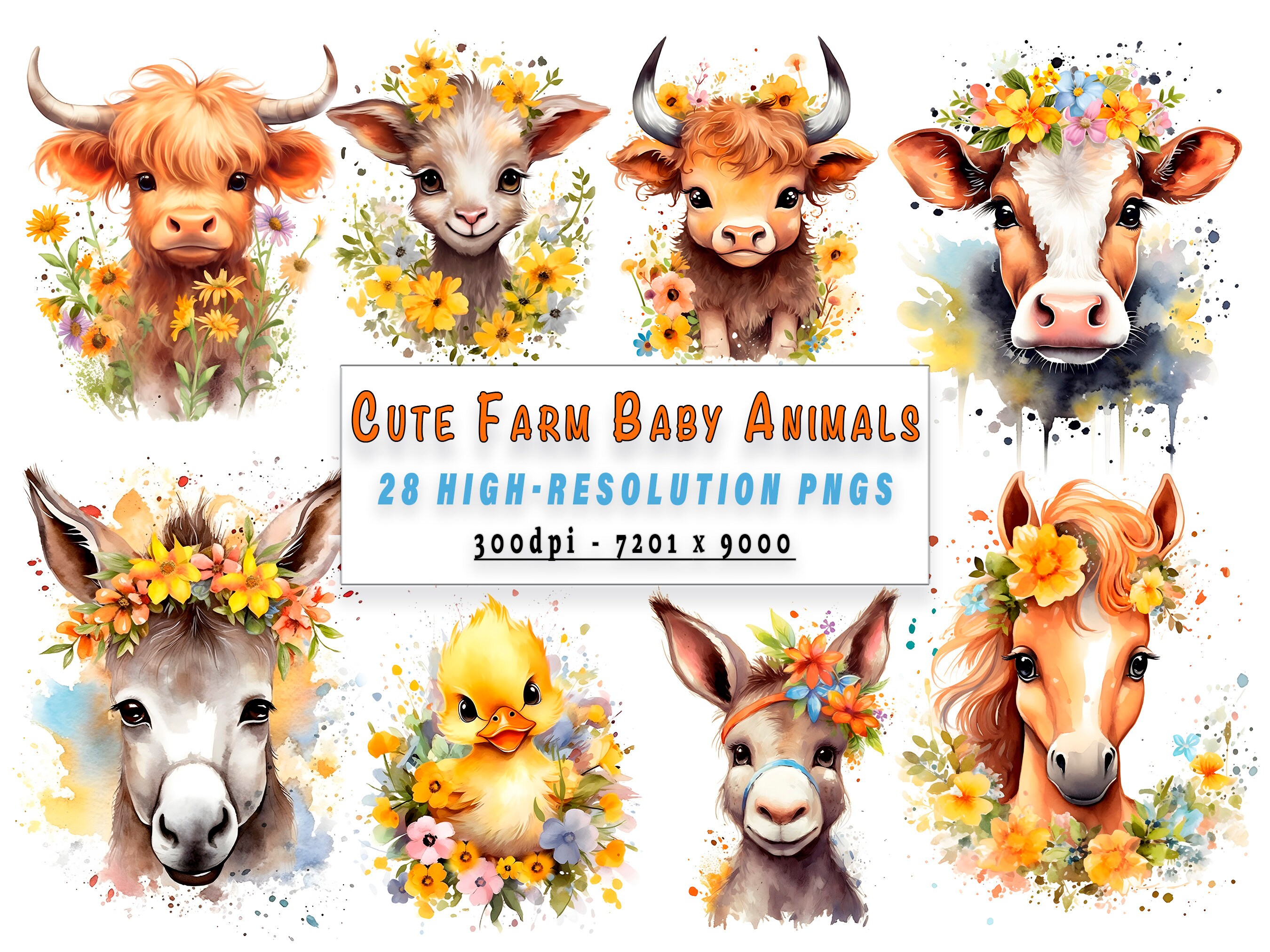 Cute Farm Animals Clipart Pack for Nursery Decor 28 - Etsy