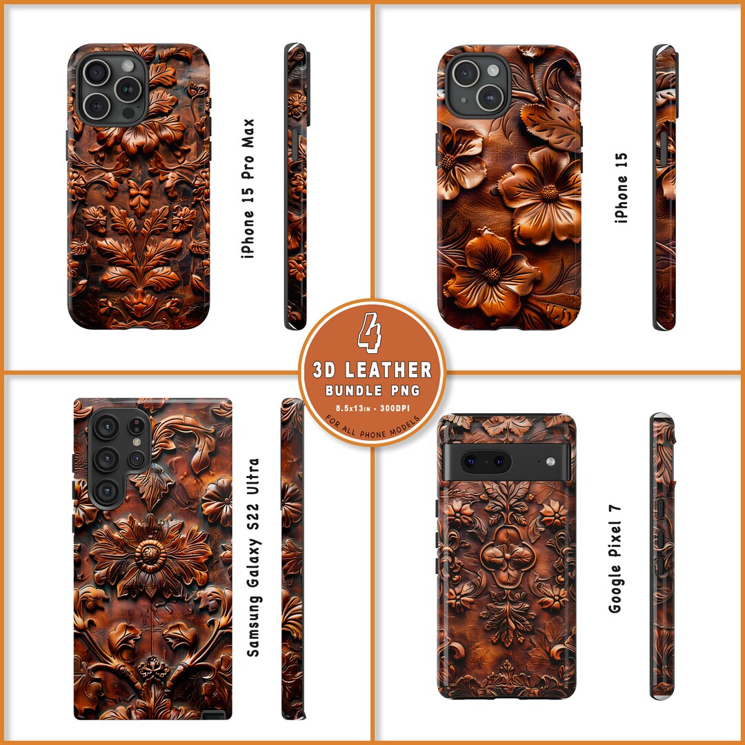 Embossed Leather Phone Case Bundle, 3D Texture Leather Pattern Design ...