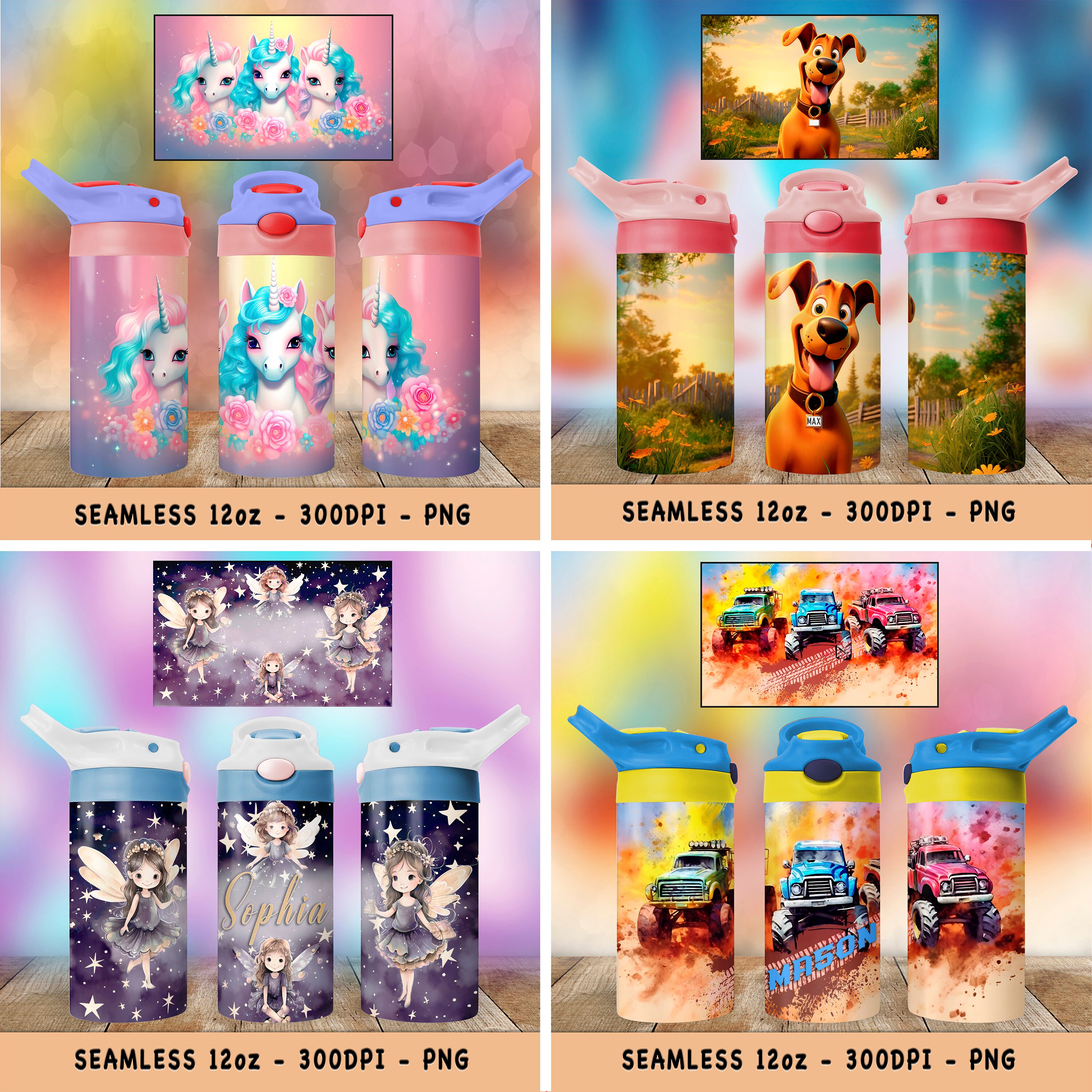 12oz Kids Tumbler Wraps Bundle 25 PNG Sublimation Tumbler Design Sippy ...