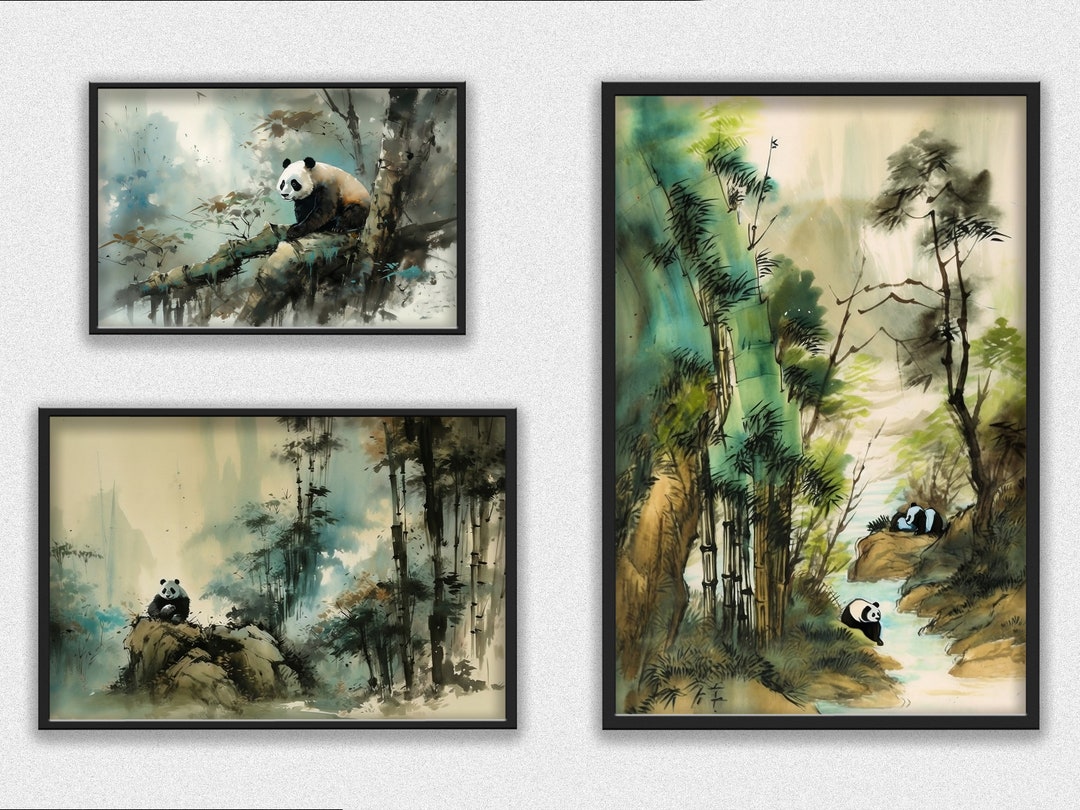 Panda Art Print Watercolor Printable Wall Art Vintage Style Digital ...