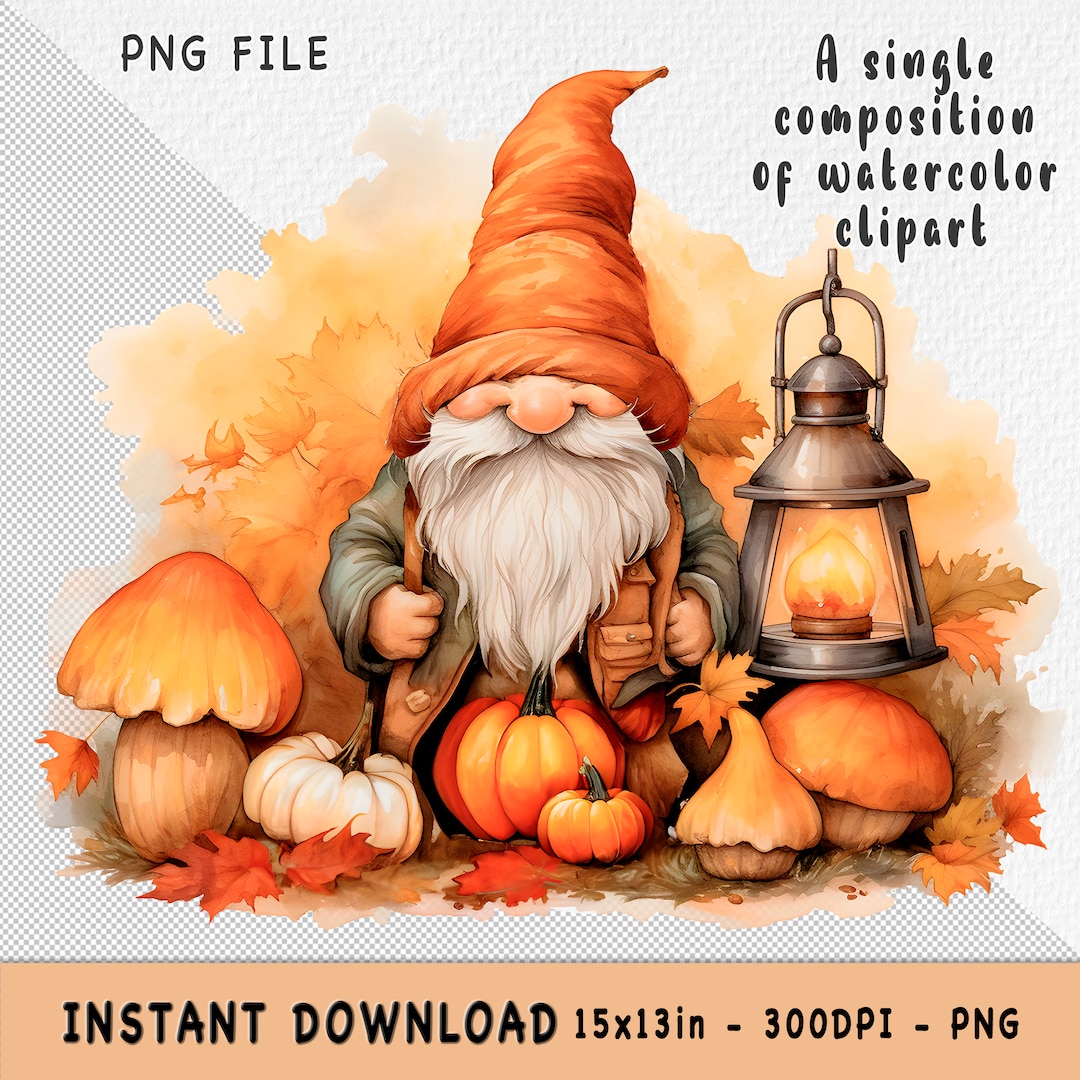 Fall Gnome Clipart Sublimation PNG Printable Autumn Pumpkin Cute ...