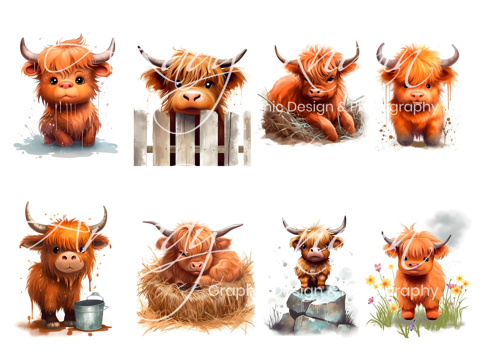 Adorable Baby Highland Cow Clipart Collection 12 High Quality - Etsy