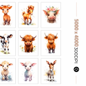 Cute Farm Animals Clipart Pack for Nursery Decor 28 High-resolution PNG ...