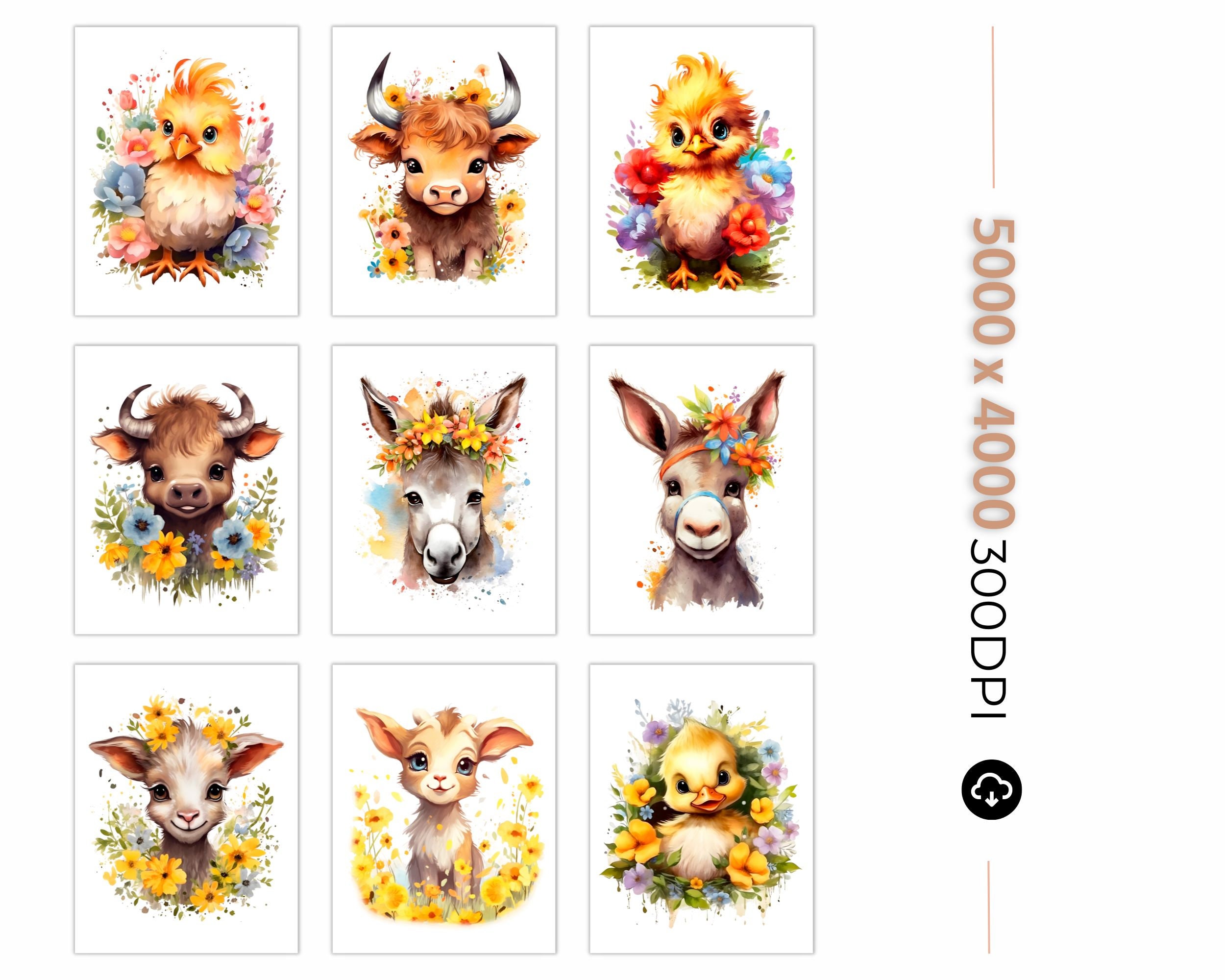 Cute Farm Animals Clipart Pack for Nursery Decor 28 High-resolution PNG ...