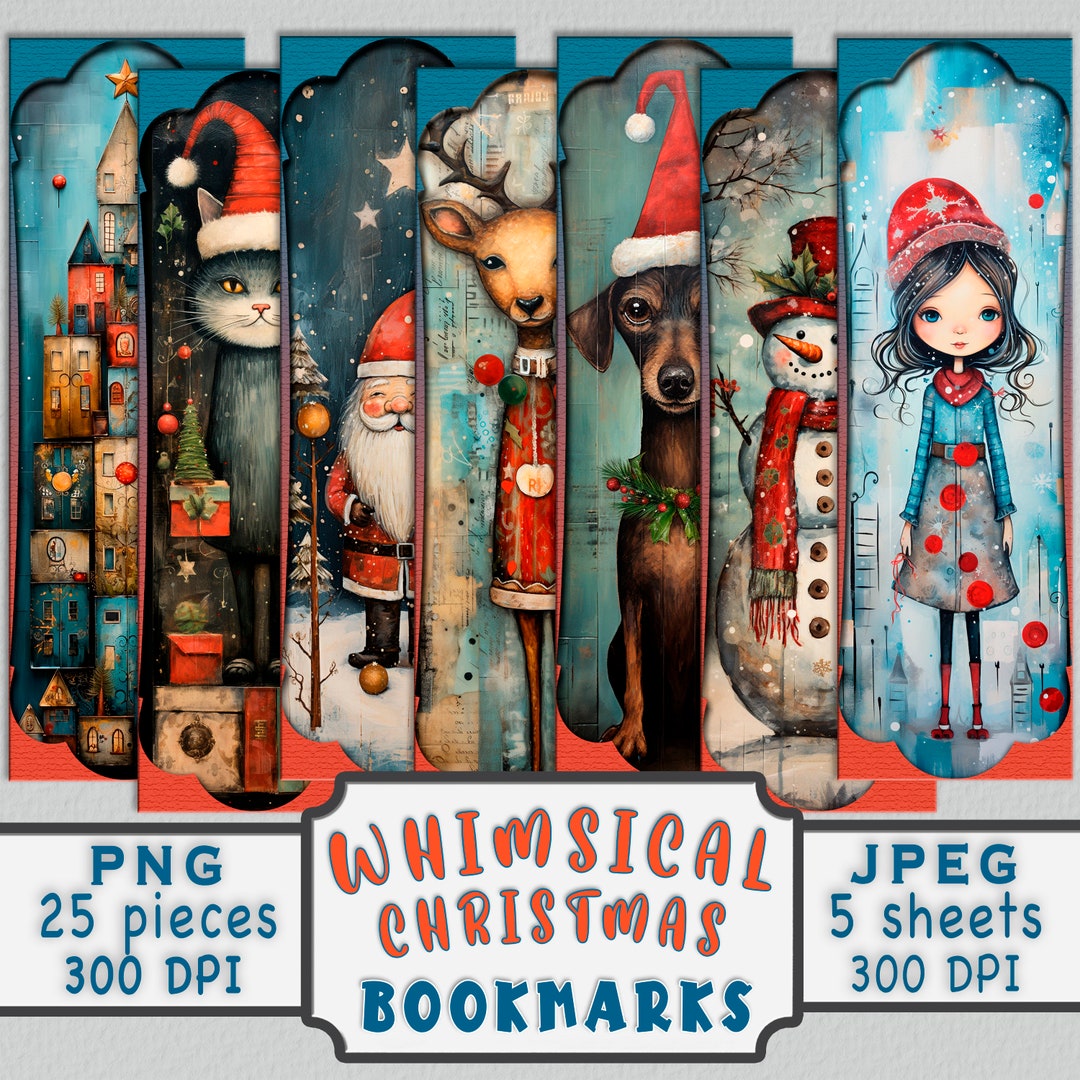 Whimsical Christmas Bookmarks Bundle 25 Printable Quirky Designs for ...