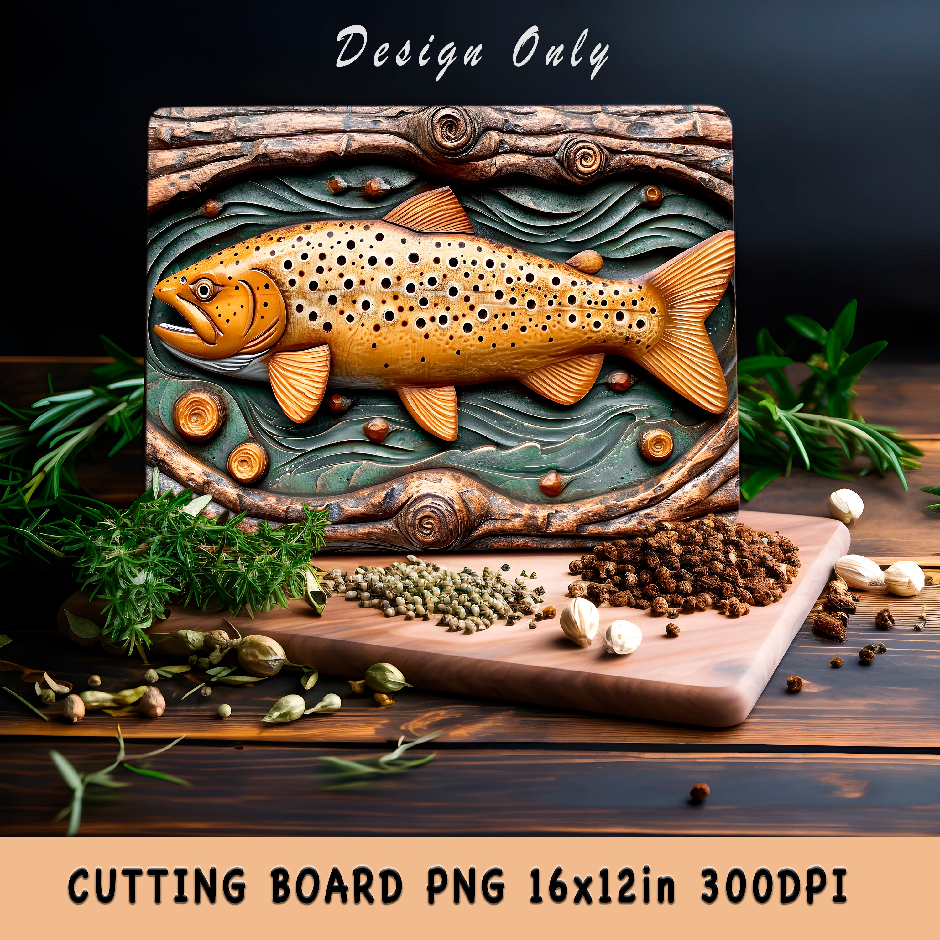 Fish Cutting Board Design Png Kitchen Decor Printable Digital File ...