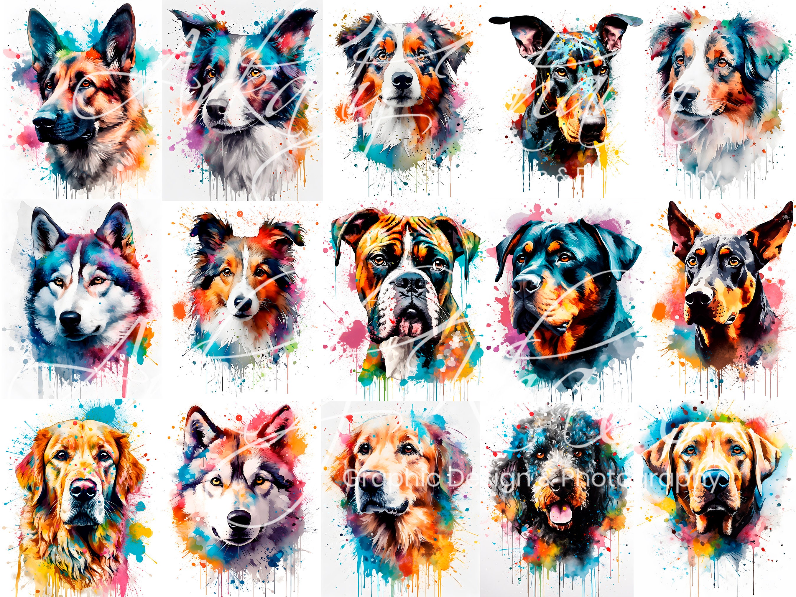 Mega Bundle Dogs Watercolor Clipart 60 High Quality Painting - Etsy