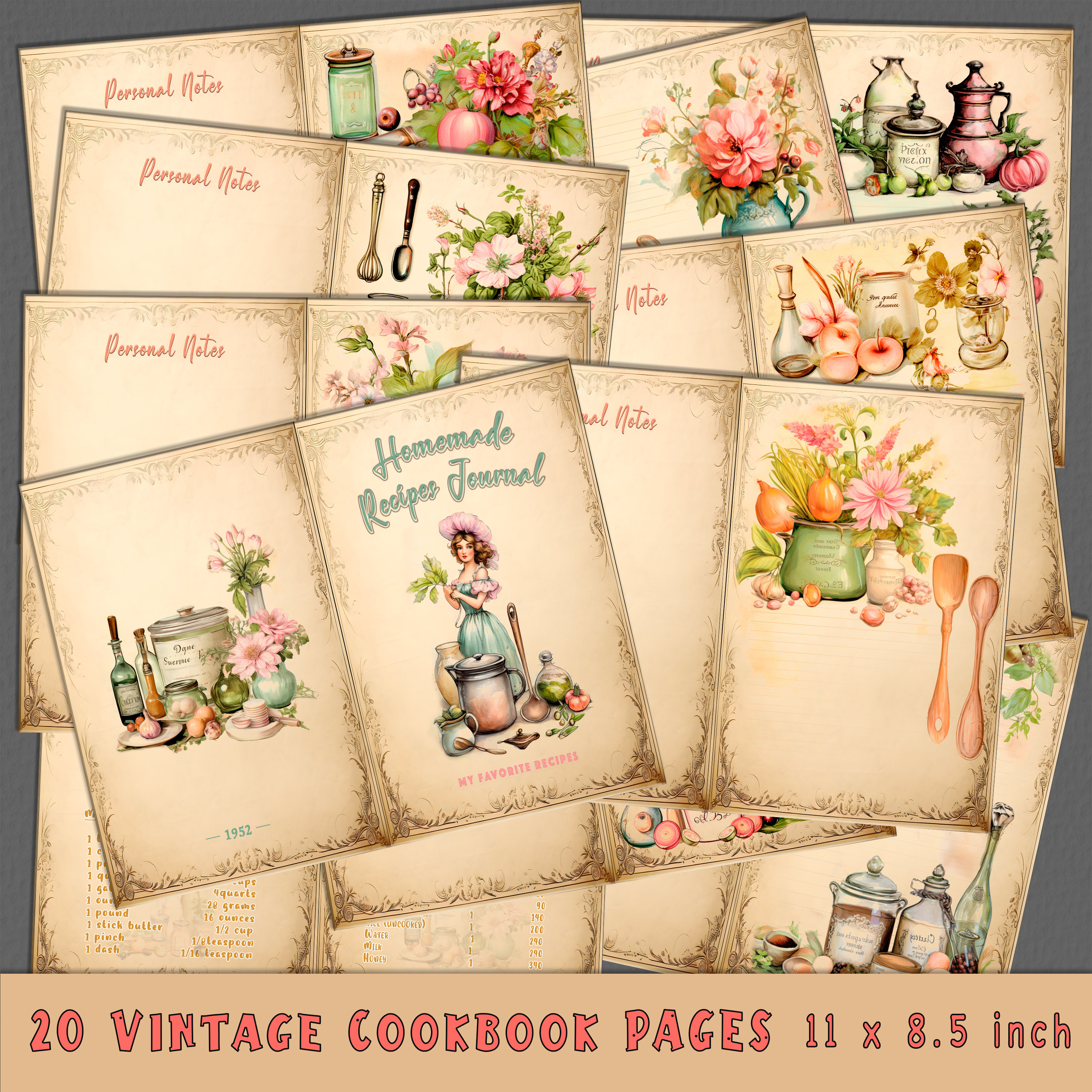 Vintage Cooking Pages Personalized Printable Cookbook Old Personal ...