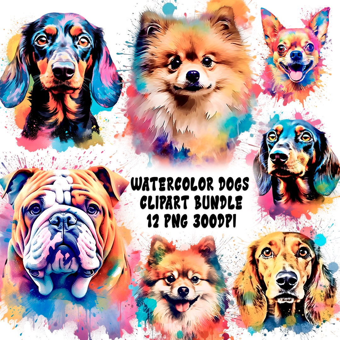 Watercolor Dogs Cliparts Bundle 12 High-resolution Sublimation Puppy ...