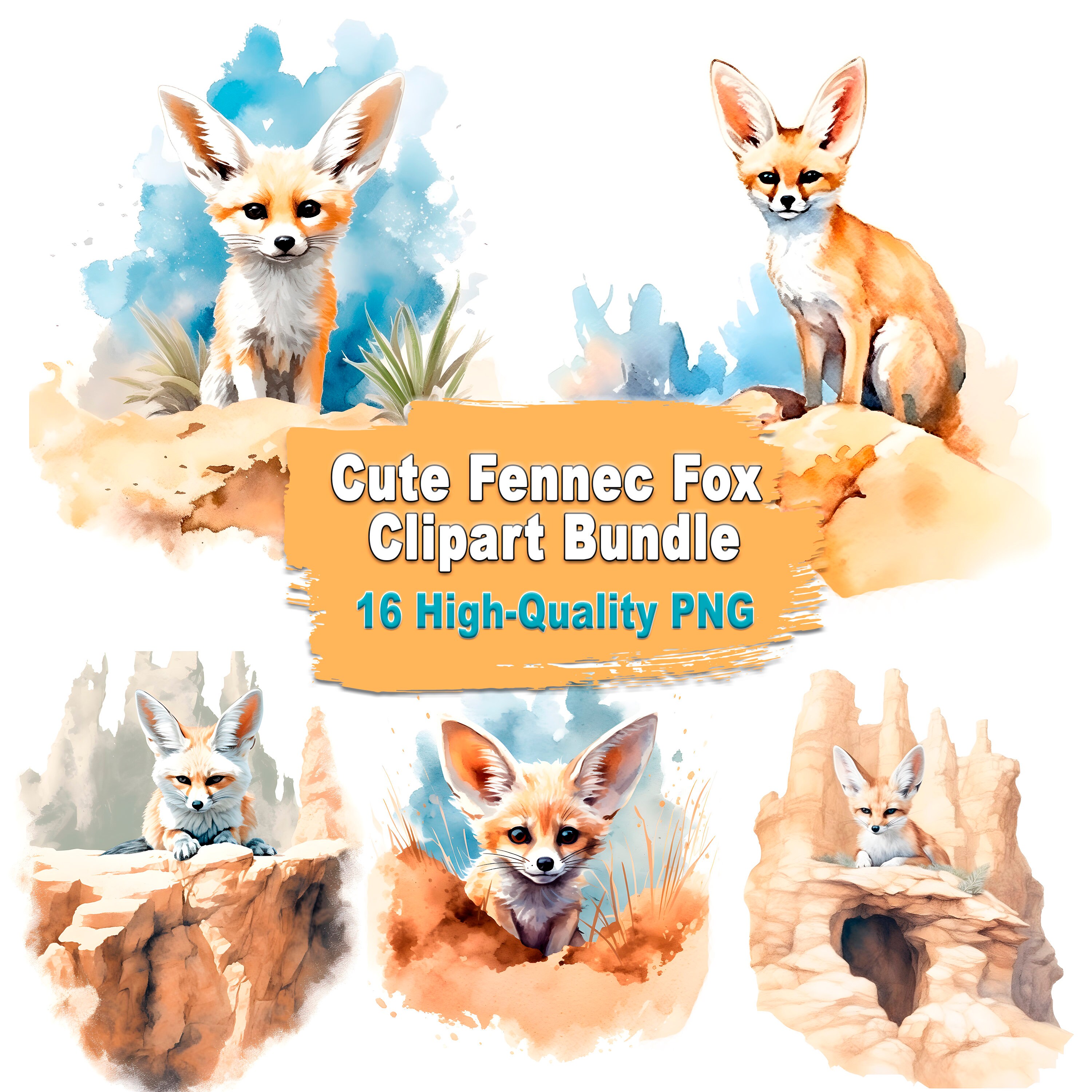 Cute Fennec Fox Clipart Bundle PNG Instant Download Clip at Set Gift - Etsy