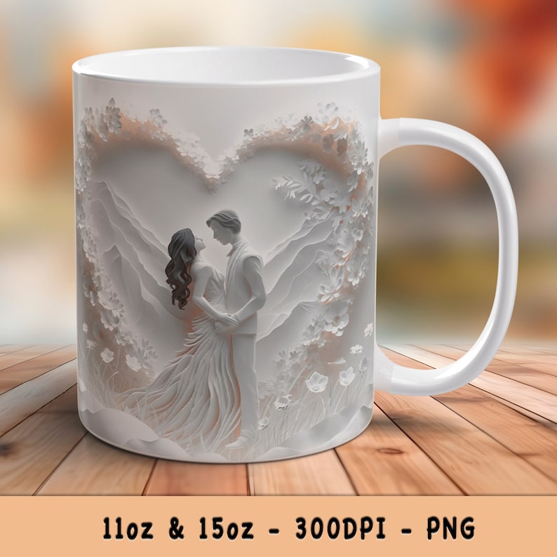 Romantic Wedding Couple Mug 3D Sublimation Design Valentines Day Mug ...