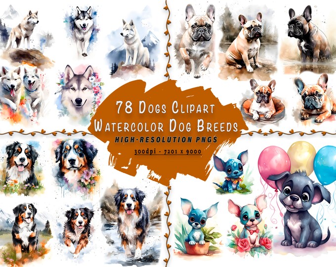 Cartoon Dogs Clip Art Collection | 19 PNG Elements | Cute Dog Breeds ...