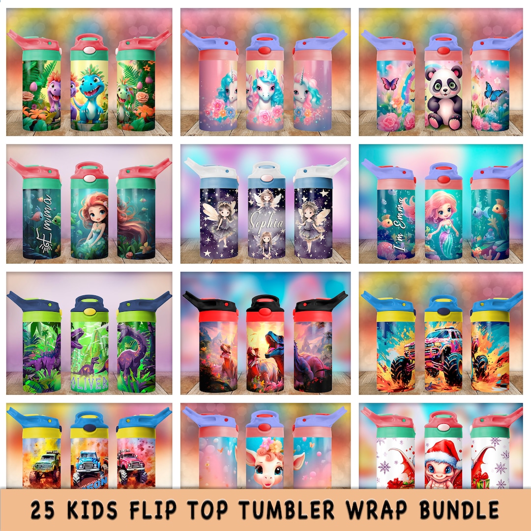 12oz Kids Tumbler Wraps Bundle 25 PNG Sublimation Tumbler Design Sippy Cup Bundle Wraps Instant ...