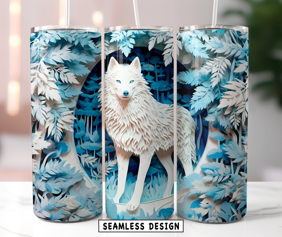 3D White Wolf Tumbler Wrap Popular Sublimation Design 20oz Skinny Wrap ...