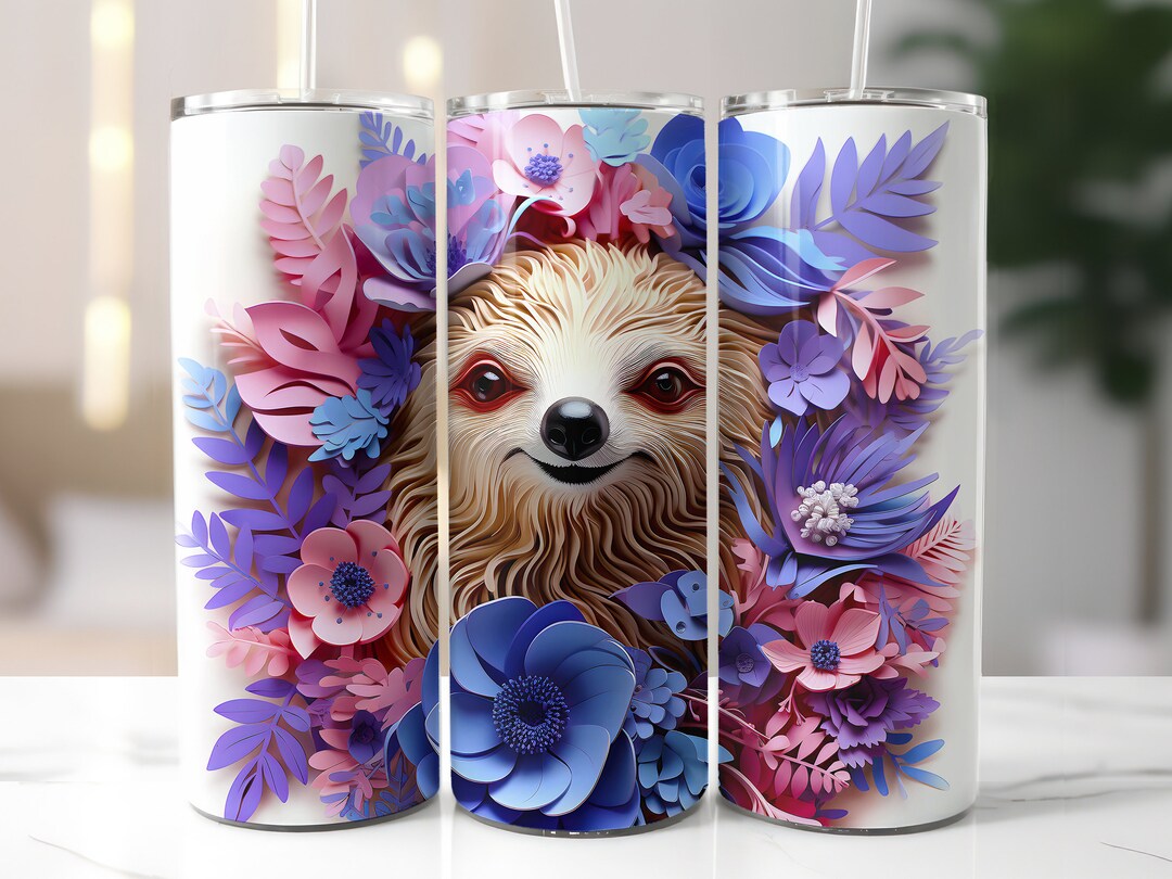 3D Cute Sloth Tumbler Wrap Paper Quilling Sloth Floral Design ...
