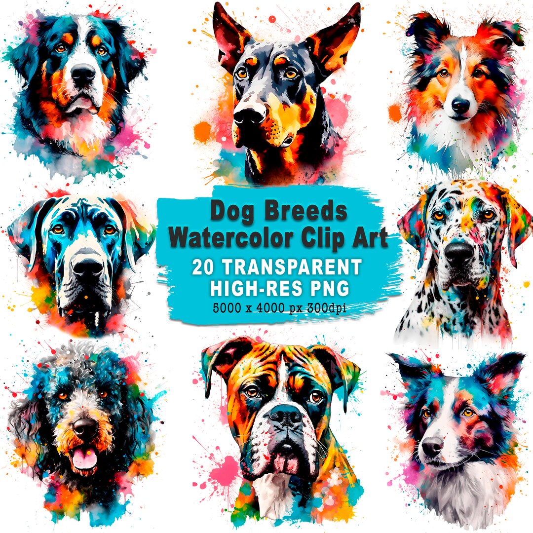 Watercolor Dog Clipart Bundle High Quality Transparent Pngs Digital ...
