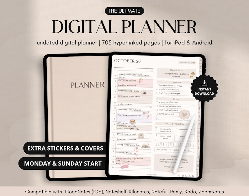 All-in-one Digital Planner, Undated iPad & Android Planner, Goodnotes ...