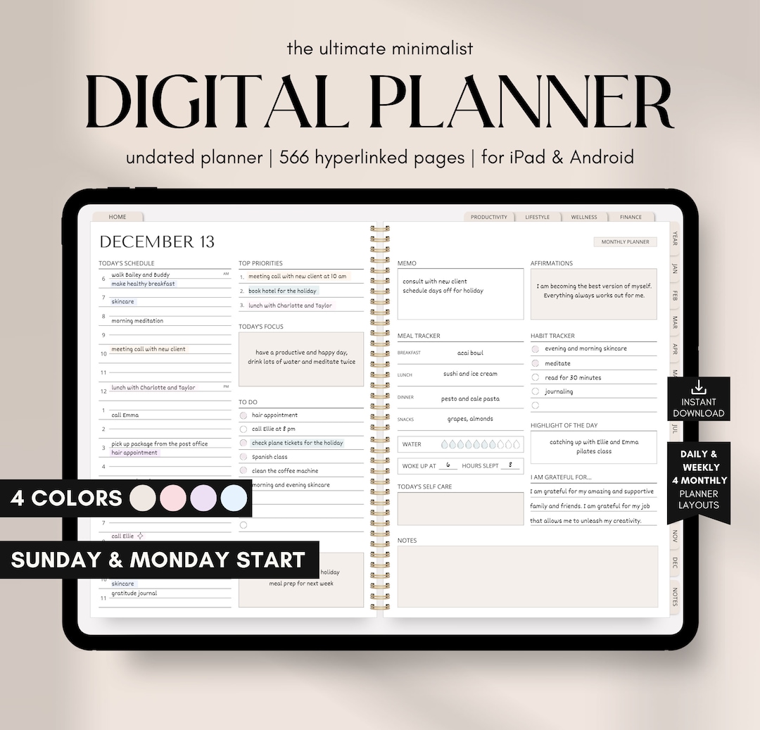 Digital Planner, Undated iPad & Android Planner, Goodnotes Planner ...