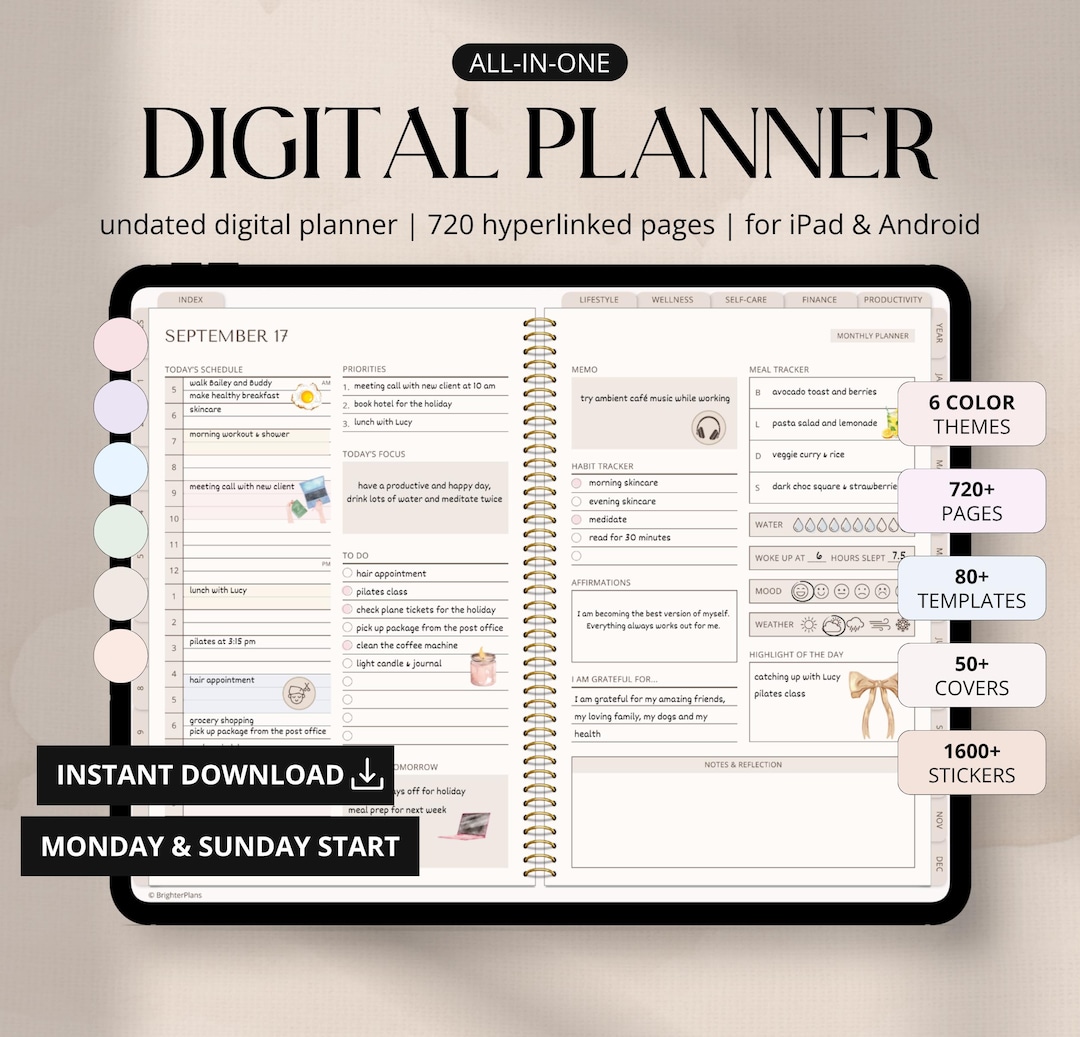 Buy Digital Planner Undated, iPad & Android Planner, Goodnotes Calendar ...