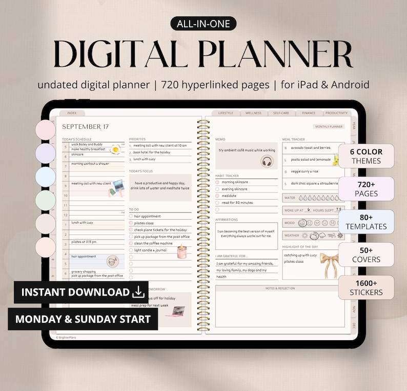 Planificador digital sin fecha, planificador para iPad y Android ...