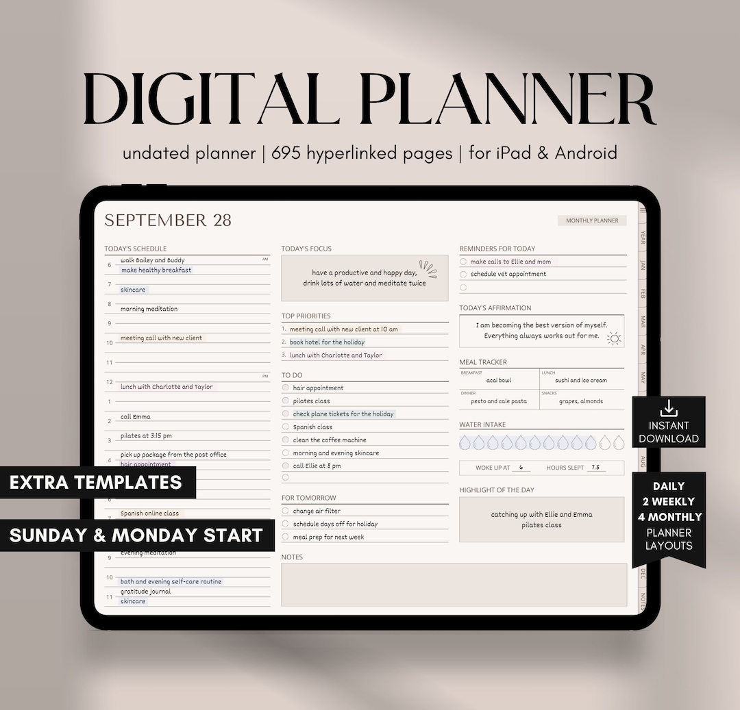 Digital Planner Undated, Goodnotes Planner, iPad & Android Planner ...