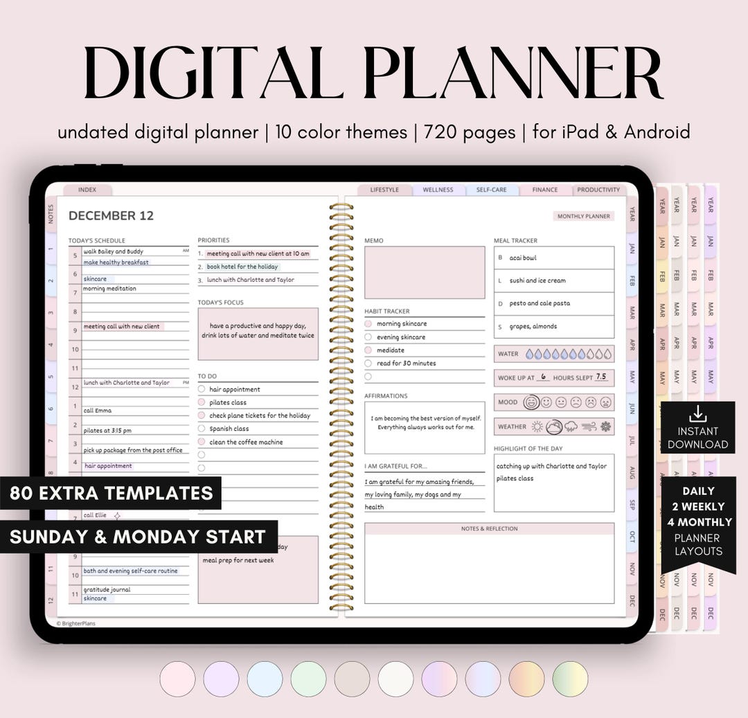 All-in-one Digital Planner Undated, iPad & Android Planner, Digital ...