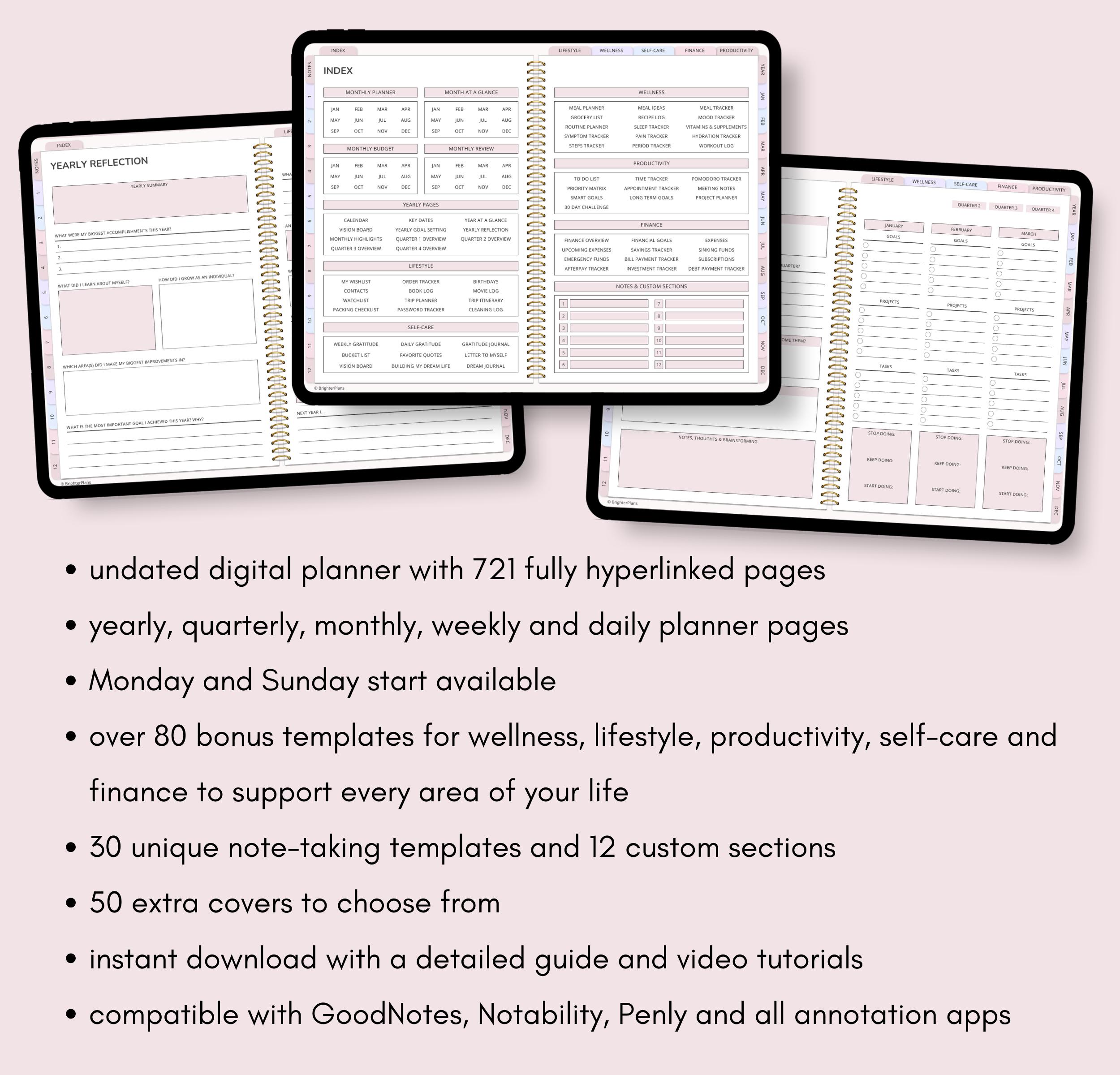 All-in-one Digital Planner Undated, iPad & Android Planner, Digital ...