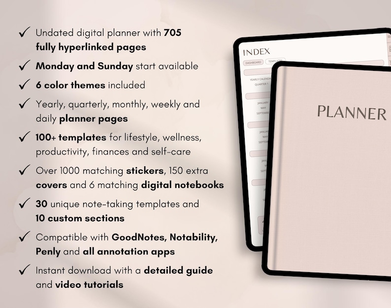 Digital Planner, Undated iPad & Android Planner Bundle, Goodnotes ...