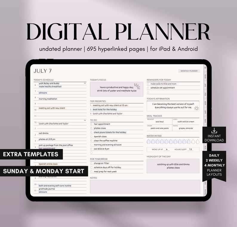 Digital Planner Undated, Goodnotes Calendar, iPad & Android Planner ...