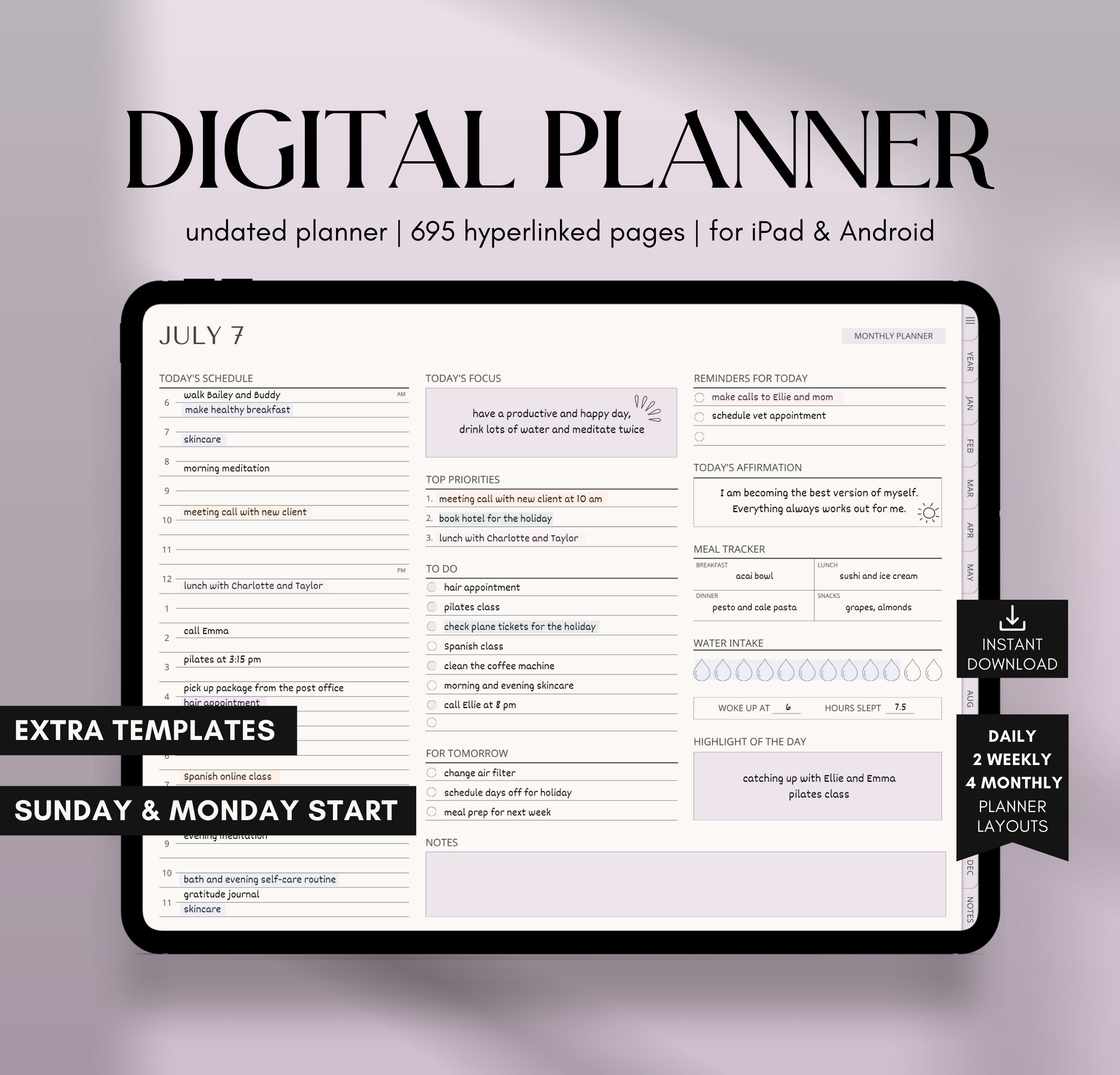 Digital Planner Undated, Goodnotes Calendar, iPad & Android Planner ...